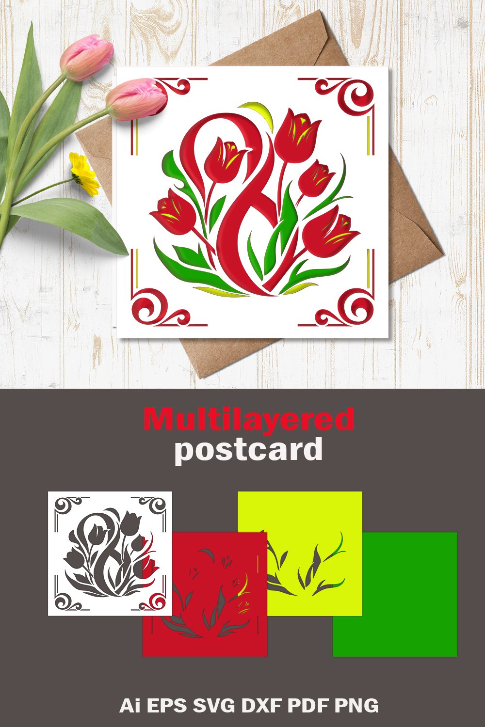 Multilayer postcard with number 8