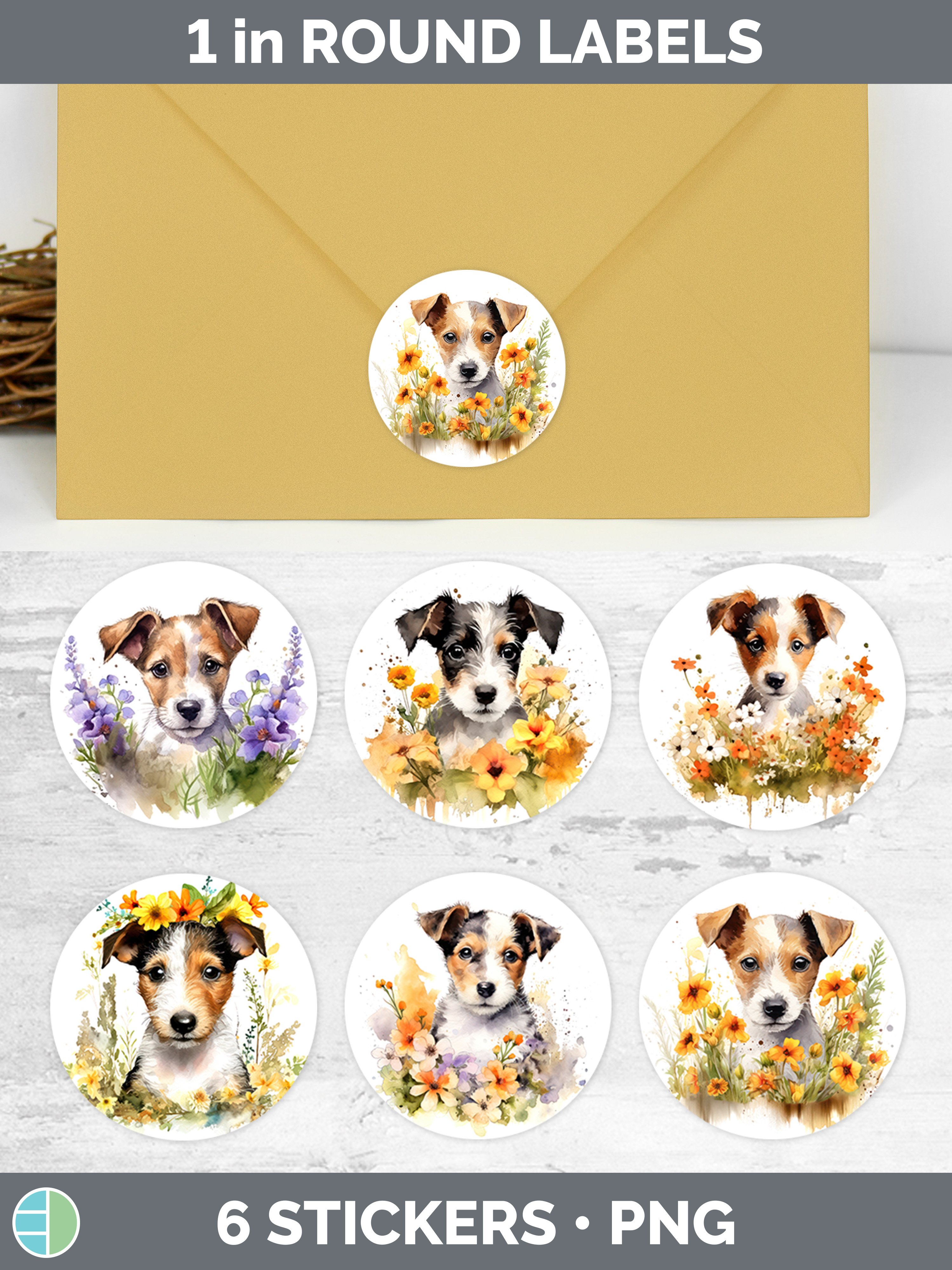 Watercolor Fox Terrier Dog Stickers | Round Labels Designs B