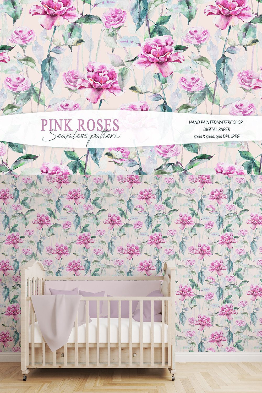 Watercolor pink roses seamless pattern. Digital paper