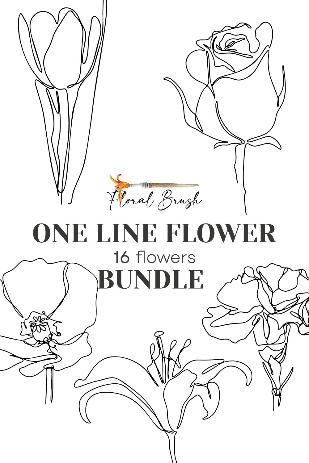 One line Flower Bundle, Continuous Line Flowers