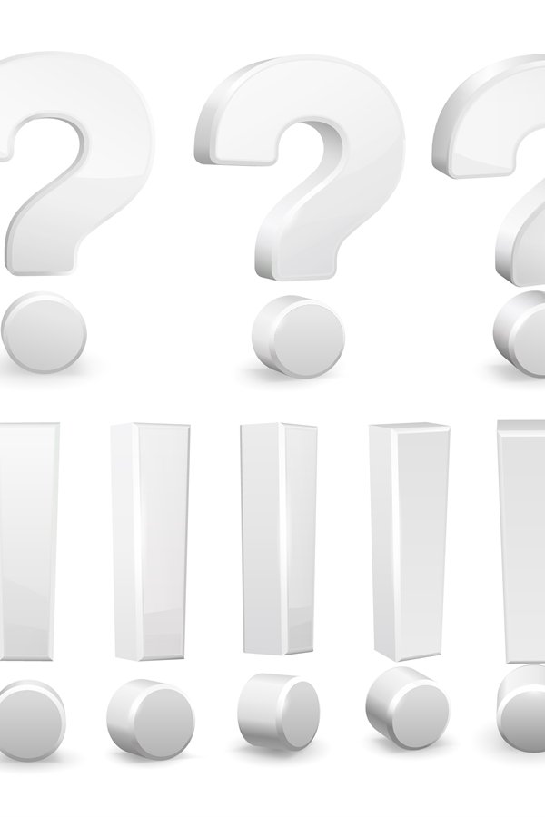 Realistic question and exclamation marks. Attention mark, qu