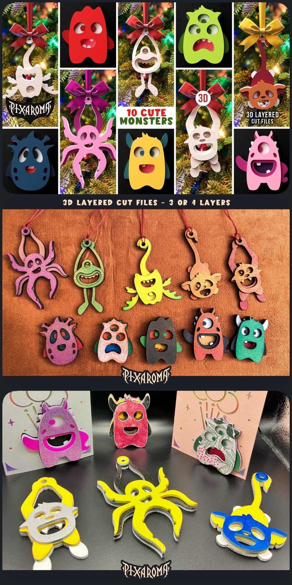 10 Cute Monsters | 3D Layered Cut Files Bundle