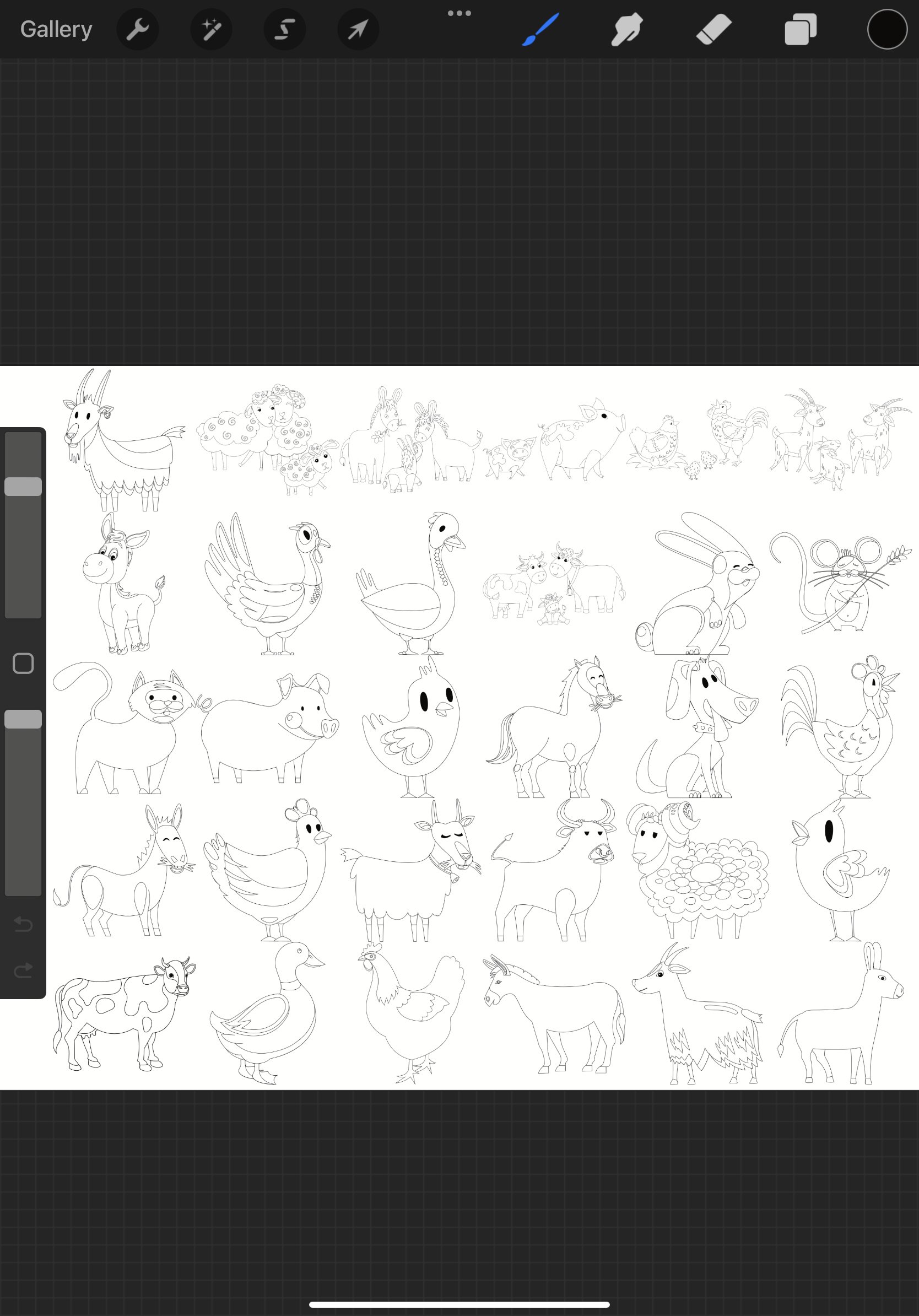 Farm Animals Outlines Set 2 Procreate Brush Stamps, 30 Farm