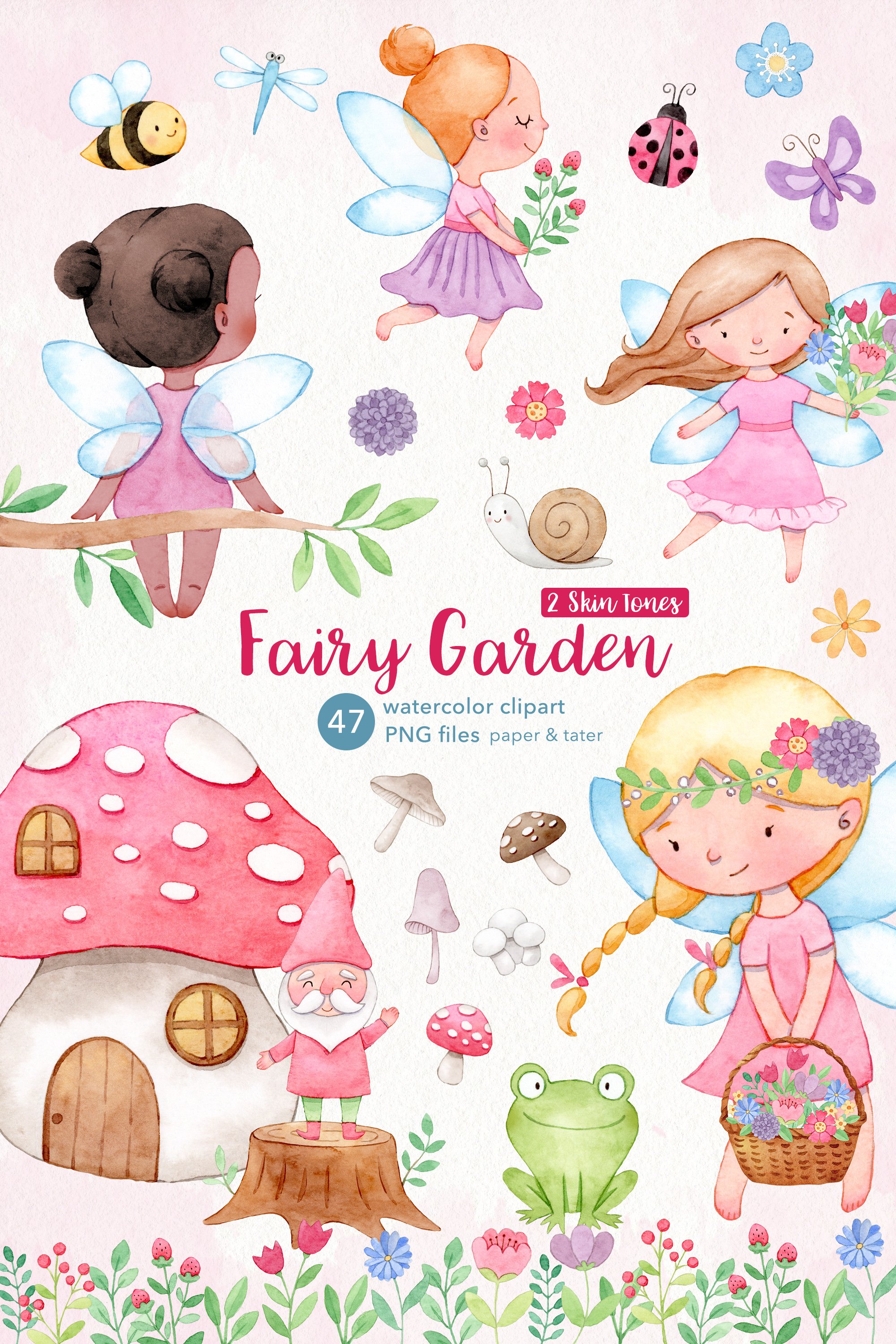 Little Fairy Watercolor Clipart, Spring Garden PNG