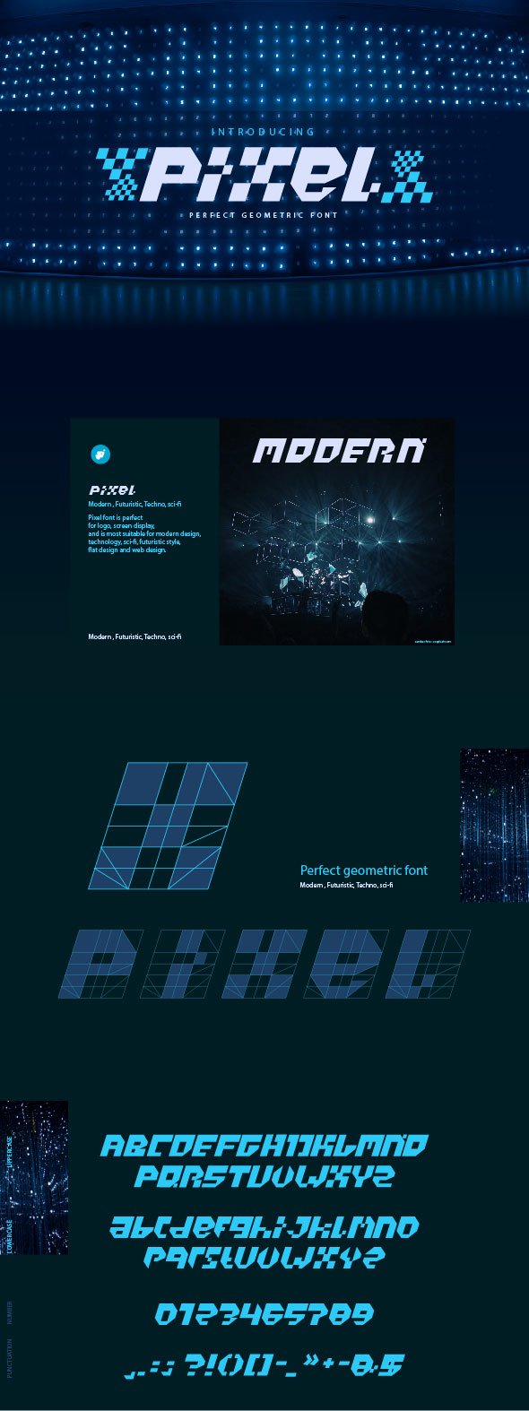Pixel - perfect geometric modern font