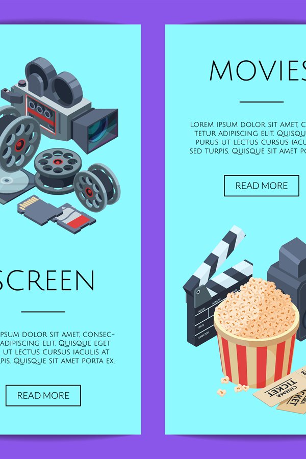 Vector cinematograph isometric web banner templates illustra