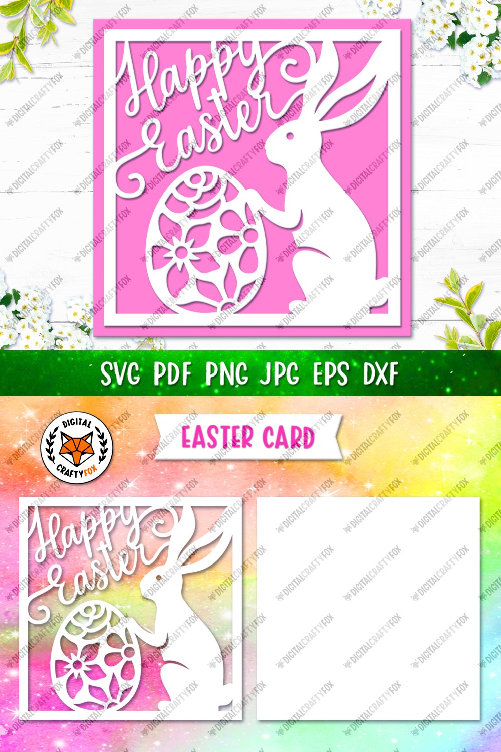 Happy Easter Bunny Card SVG, Easter Card Paper Cut DIY