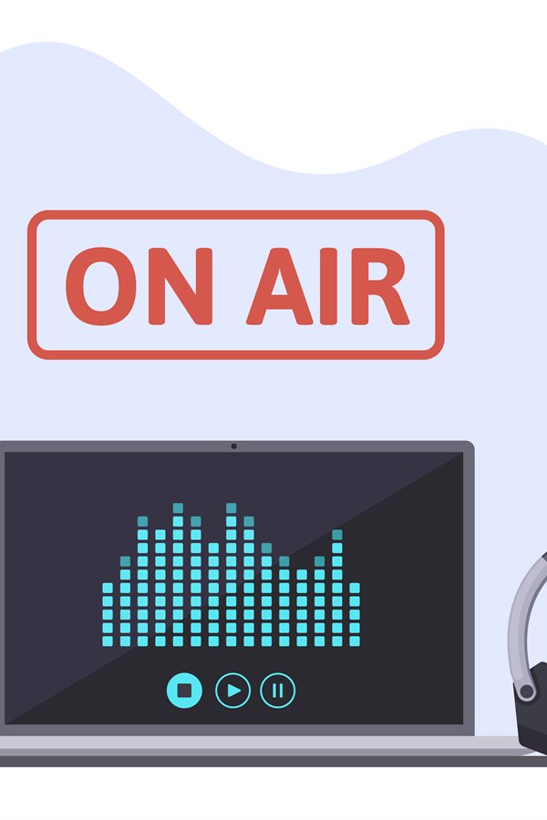 On air. Podcast, radio broadcast, or audio streams, sound re