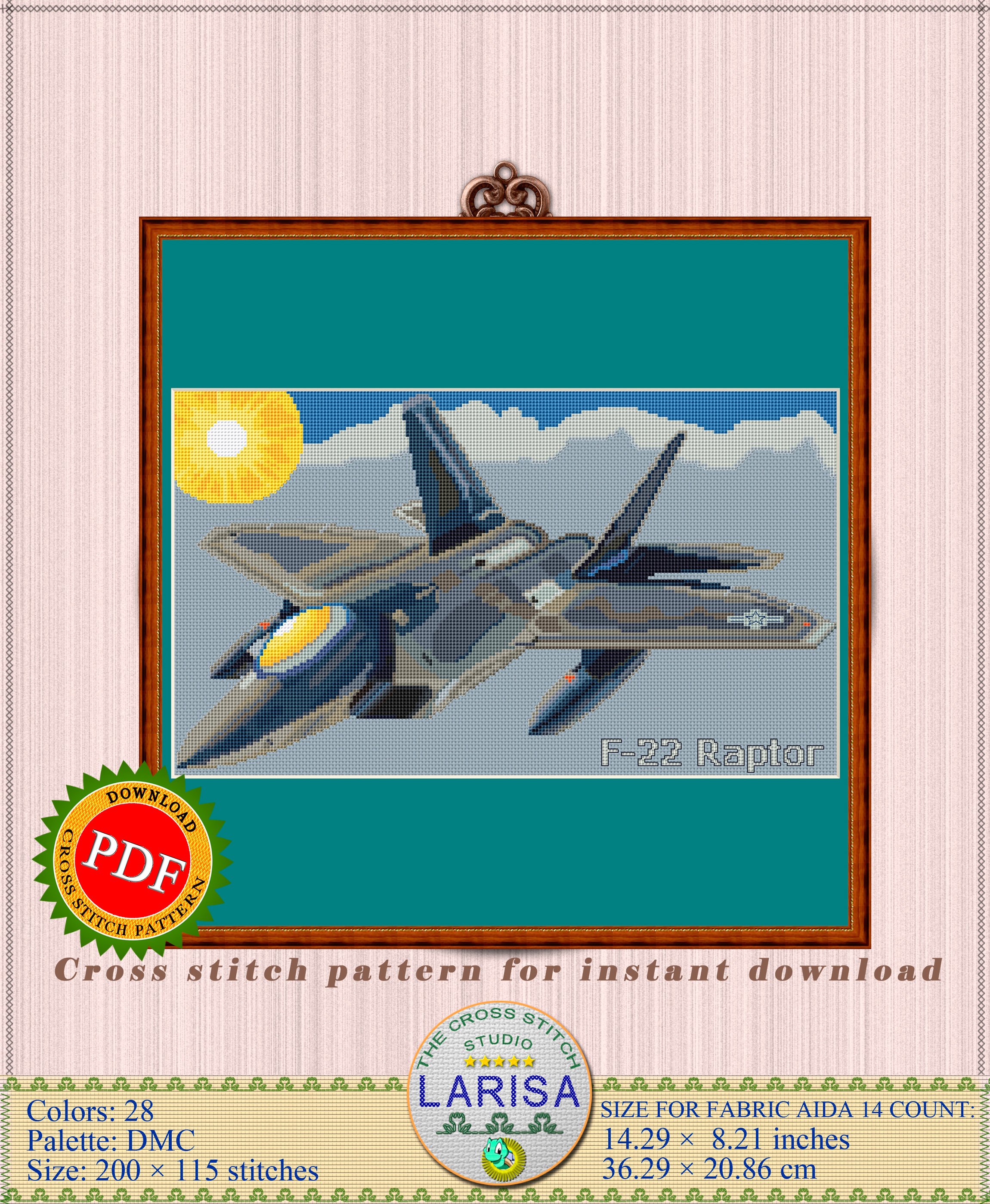 F-22 Raptor Cross Stitch Pattern | Fighter Aircraft