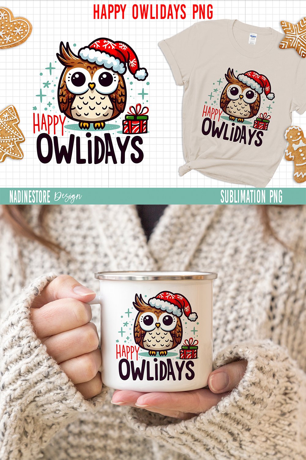 Funny owl. Happy owlidays Sublimation PNG.