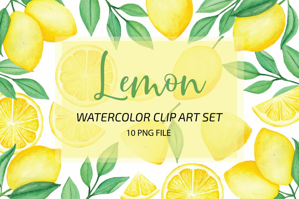 Lemon Fruit Watercolor Clip Art Set PNG