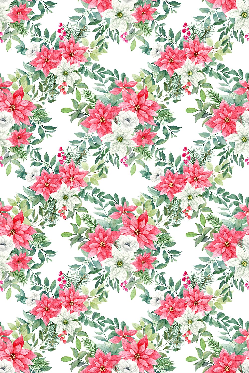Christmas Paper, Floral Digital Paper, Poinsettia Watercolor