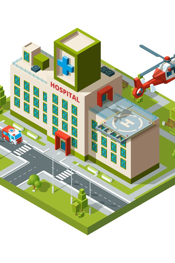 Ambulance building. Emergency transport helicopter on hospit