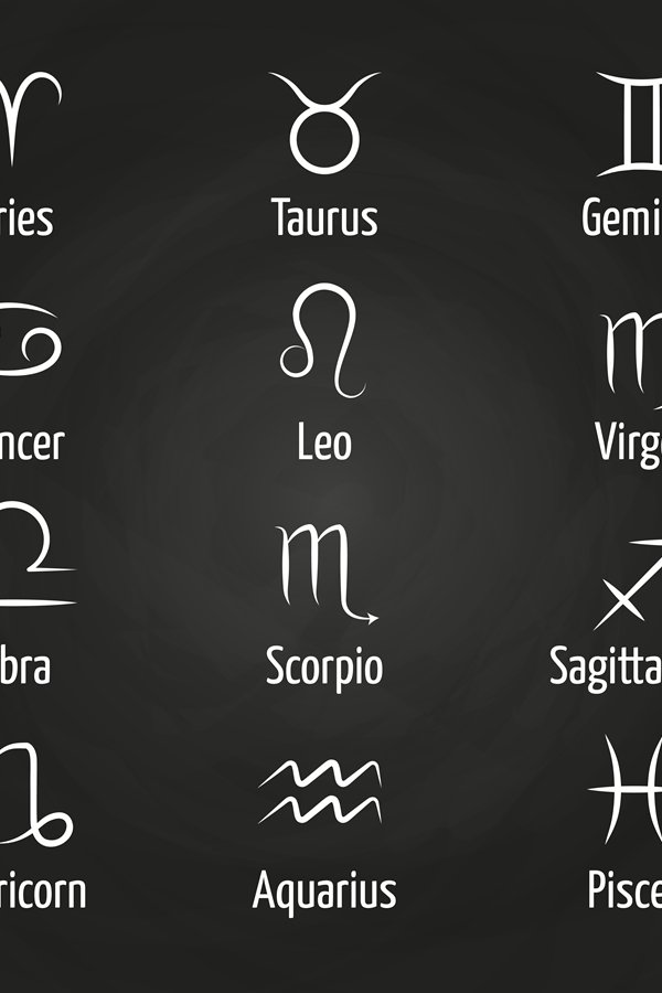 White Zodiac signs on blackboard