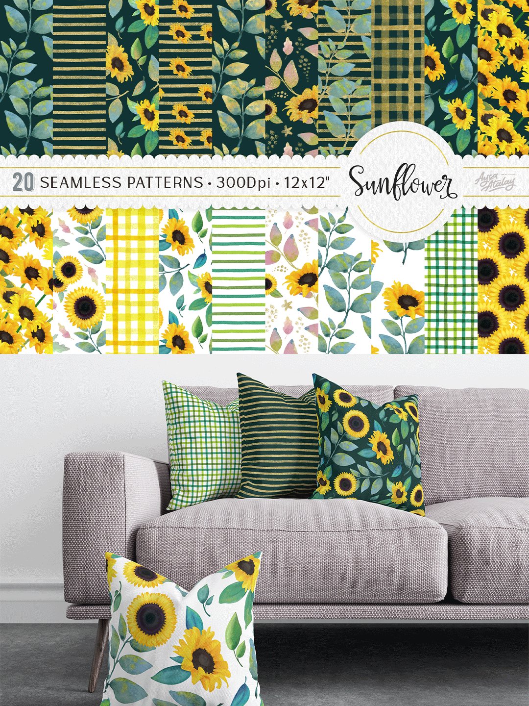 Sunflower Digital Paper | Seamless Sunflower Patterns