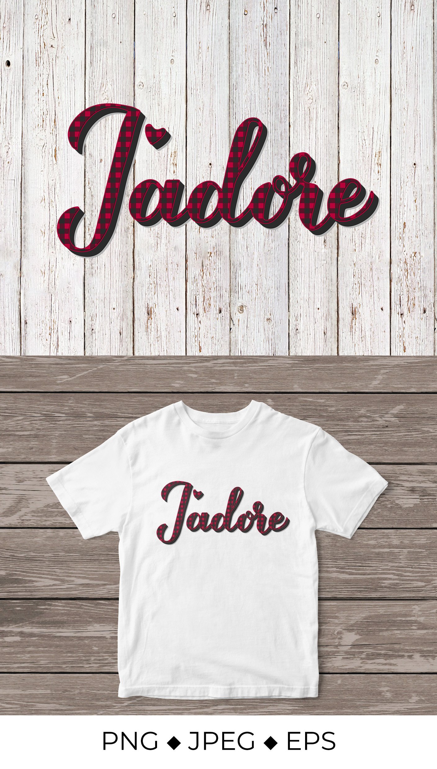 J'adore lettering. I adore in French. Red buffalo pattern.