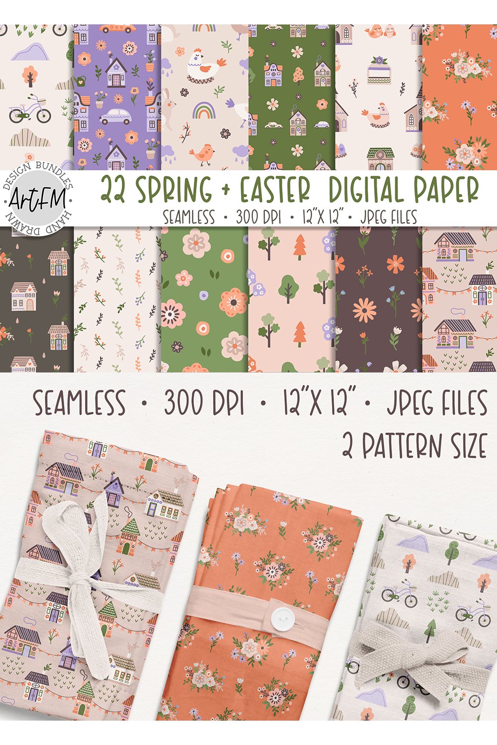 Spring Digital Paper | Easter Seamless Pattern Bundle