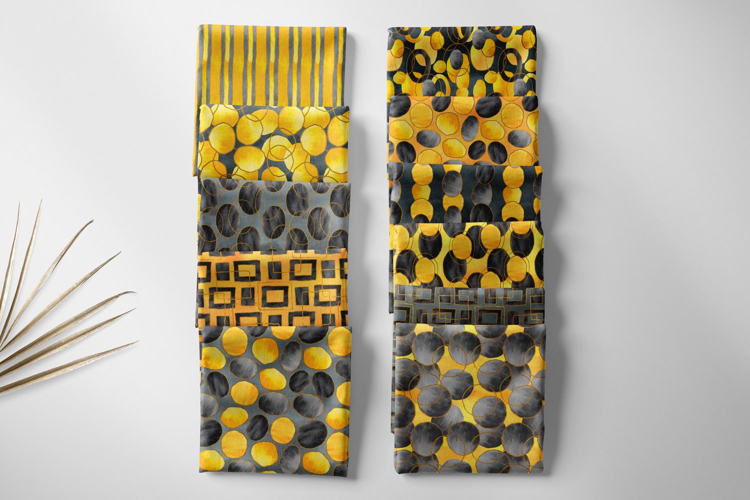 Gray and yellow digital paper, abstract, seamless patterns