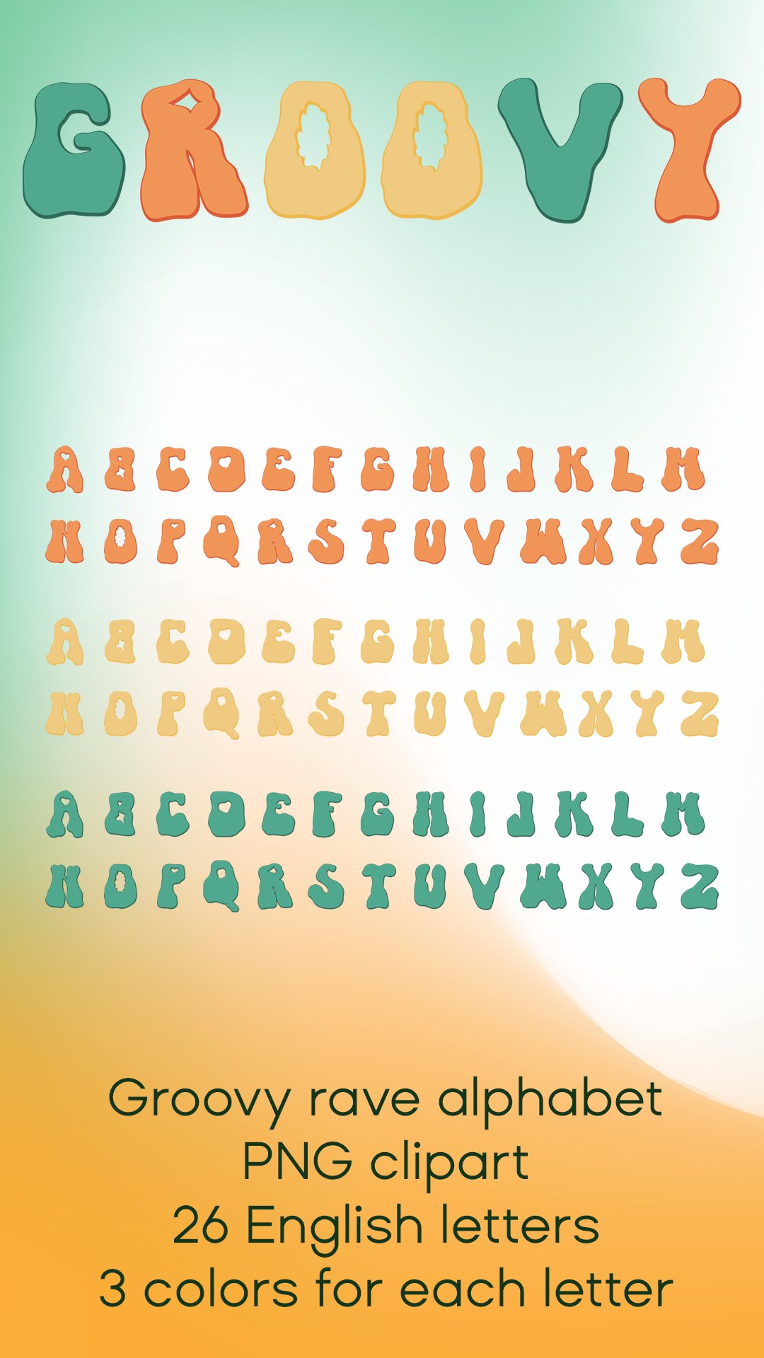 Groovy alphabet Groovy clipart Doodle alphabet set Abc PNG