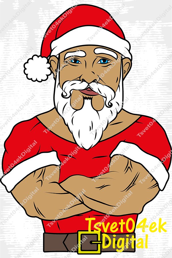 Strong muscular grinning santa claus illustration (1739597)