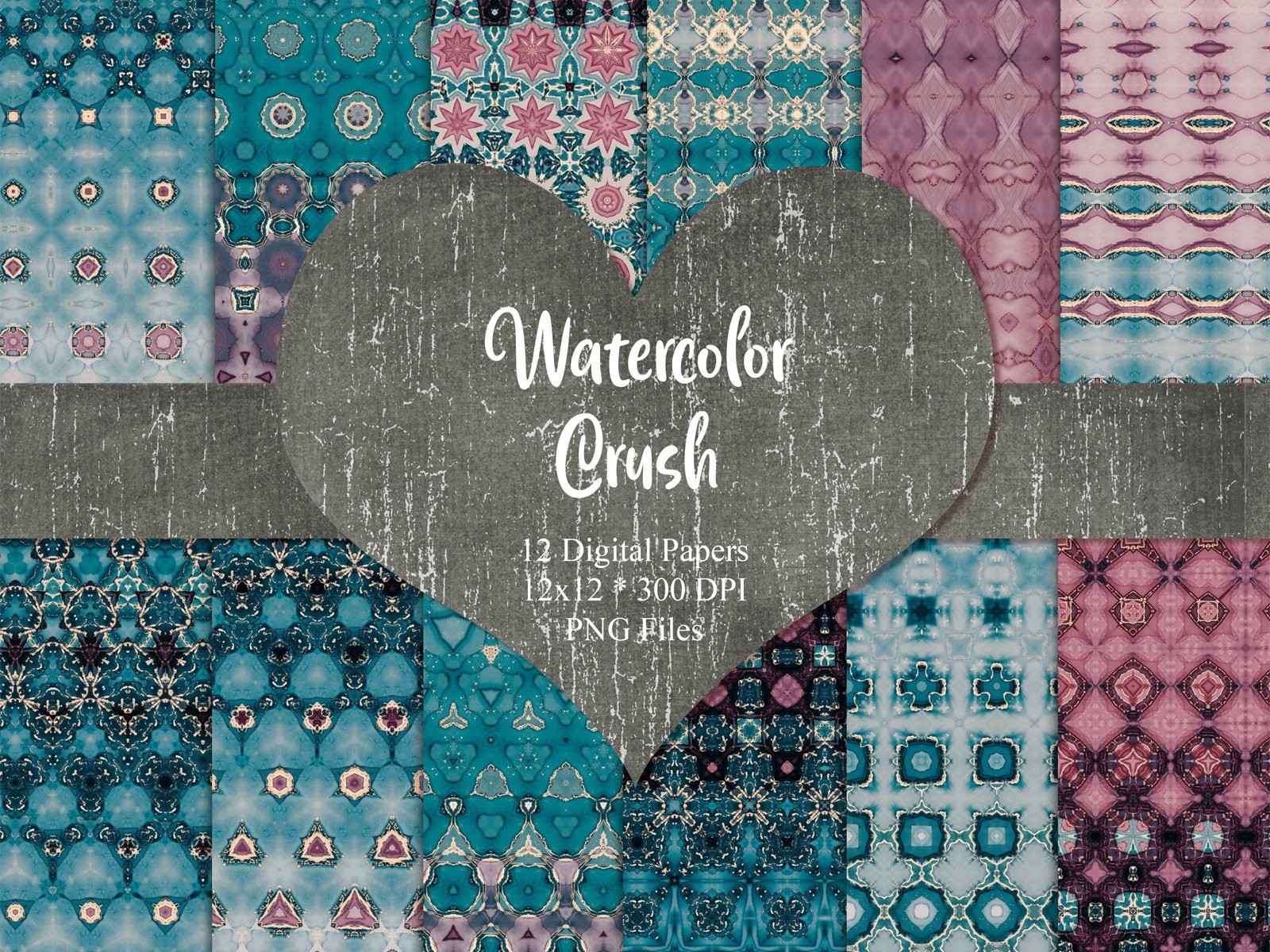 Teal & Burgundy Jewel Tones Geometric Digital Papers