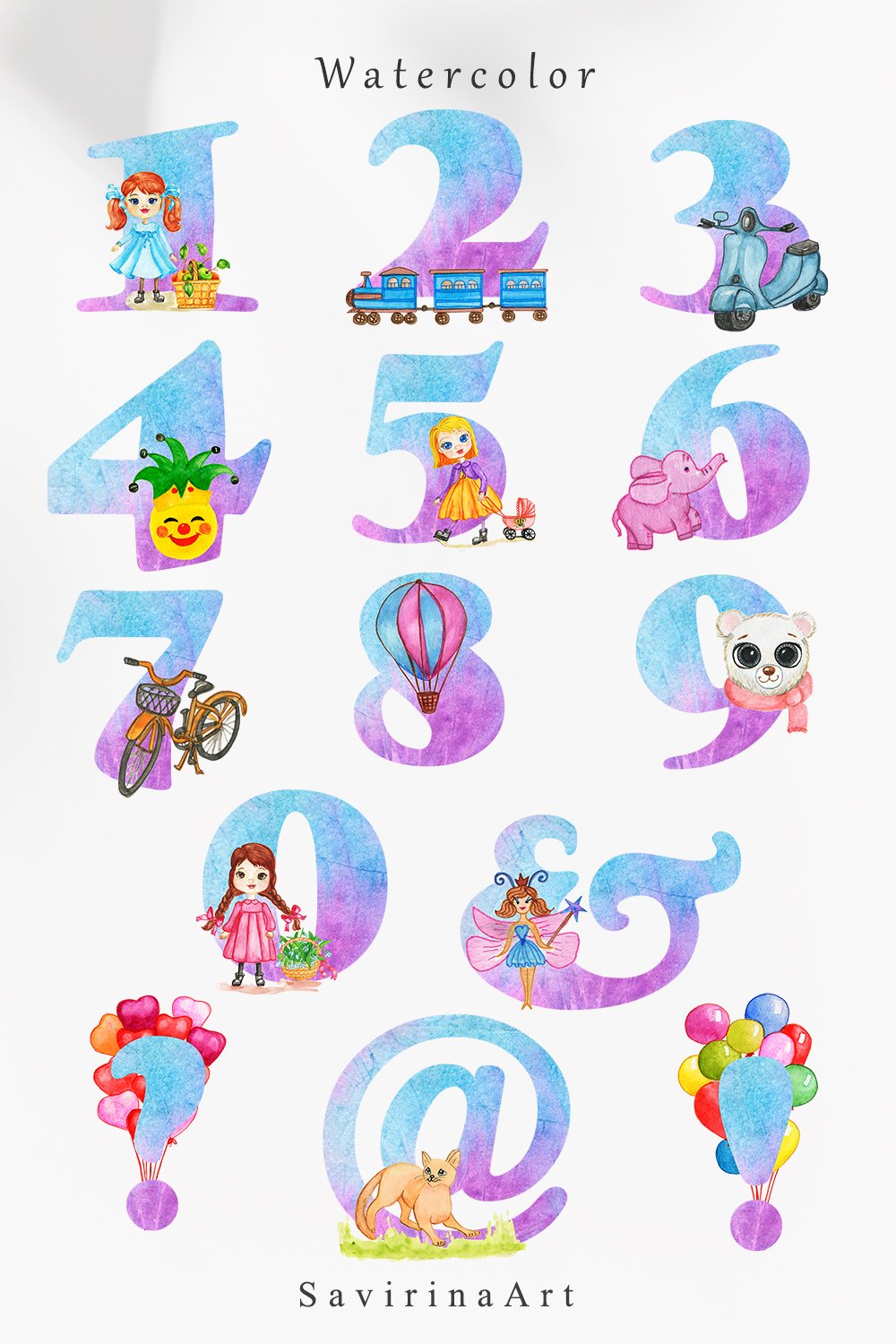 Number Watercolor Flowers Card,Poster number (2043292)