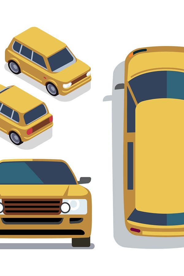 Vector flat-style cars in different views. Yellow (900463)