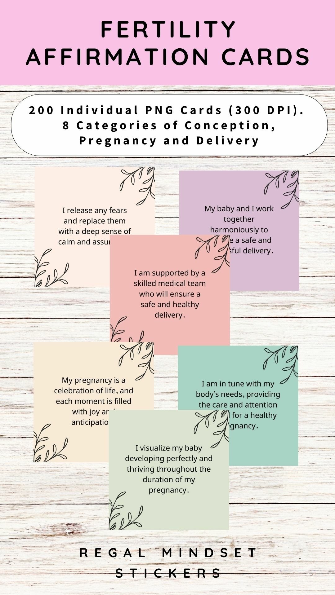 200 Positive Fertility Affirmations Cards - PNG Bundle