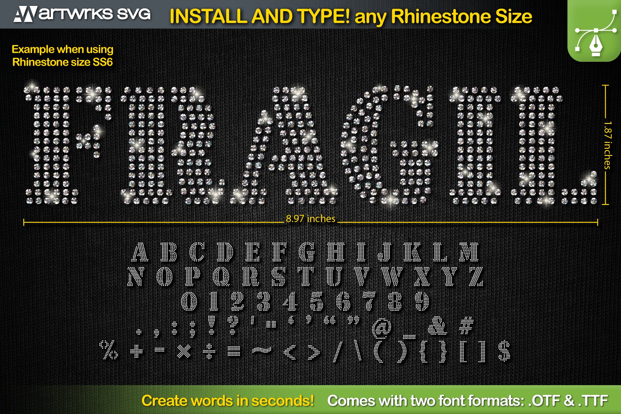 Editable Rhinestone template Seal TTF Font by Artworks SVG