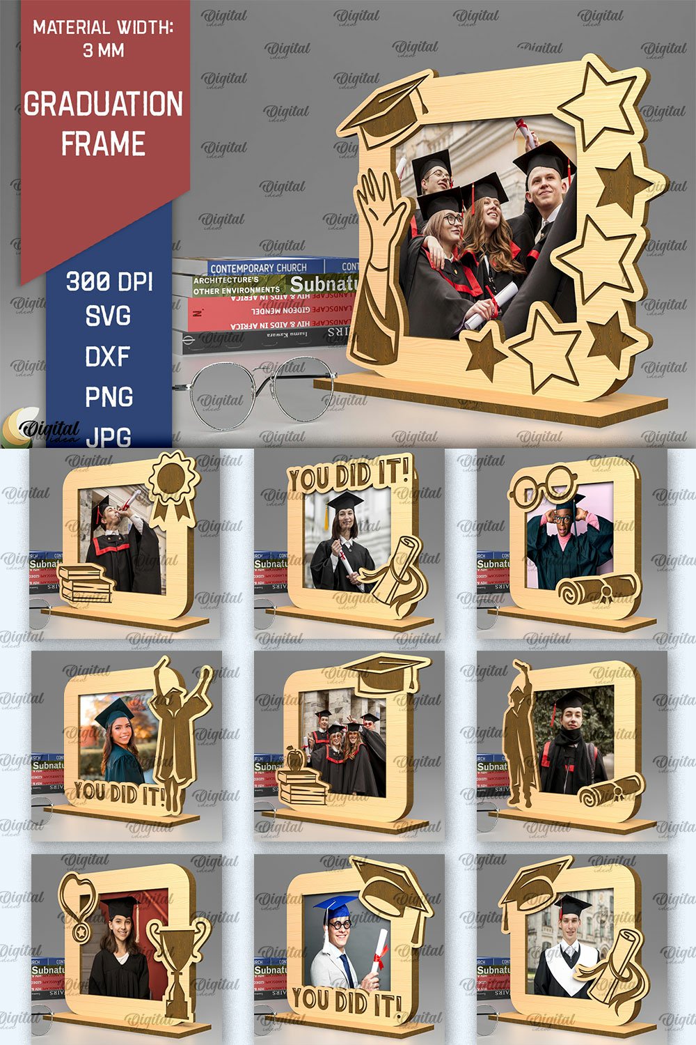 Laser Cut GRADUATION Frames SVG Bundle. 3D Photo Frames SVG