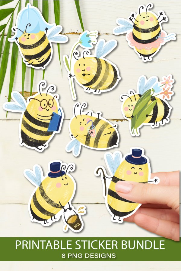 Bees bundle png / Cute bee printable Stickers for Cricut