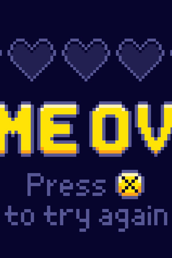 Game over screen. Pixel retro games, try again and 8bit gami