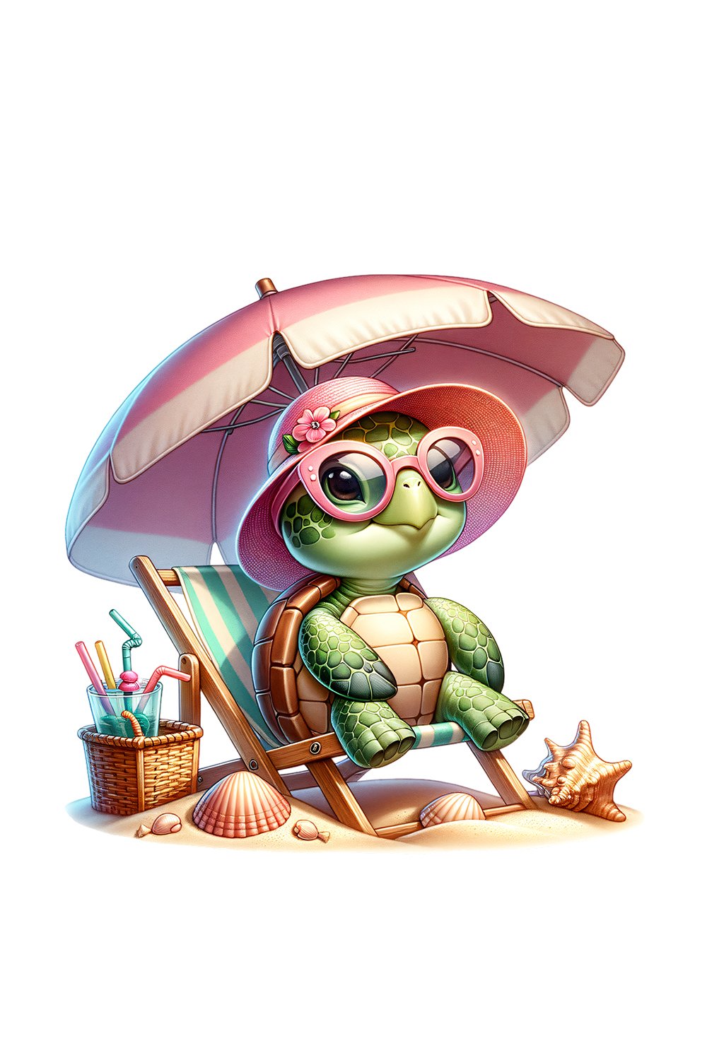 Turtle Relaxing on the Beach Summer Clipart Sublimation