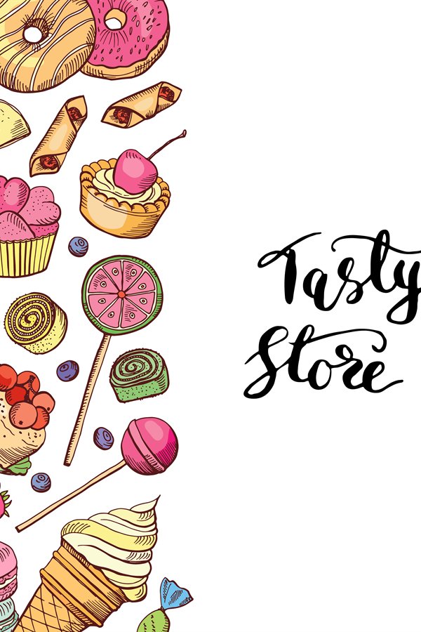 Vector hand drawn colored sweets shop or (815487)