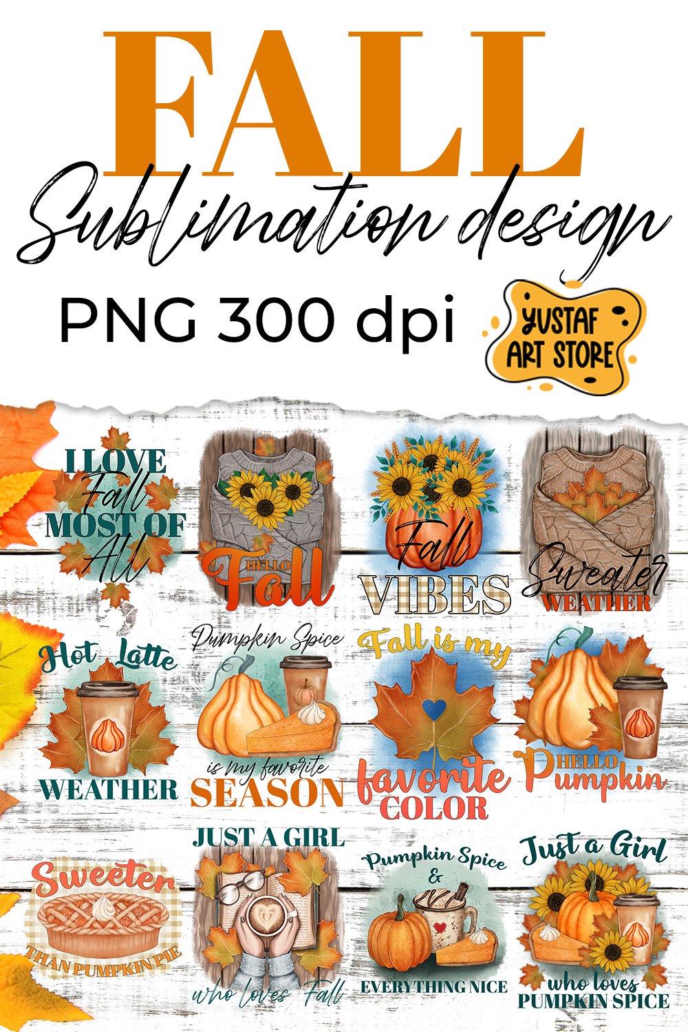 Fall sublimation Bundle 12 hand painted design PNG