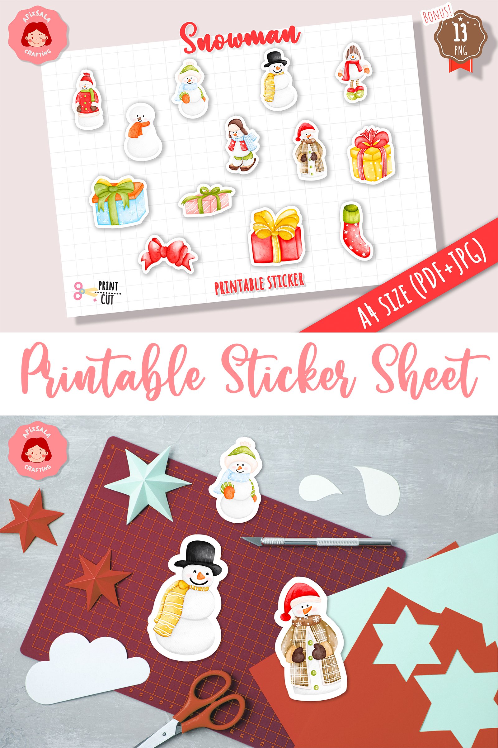 Christmas Snowman Printable Sticker Sheet (2216081)