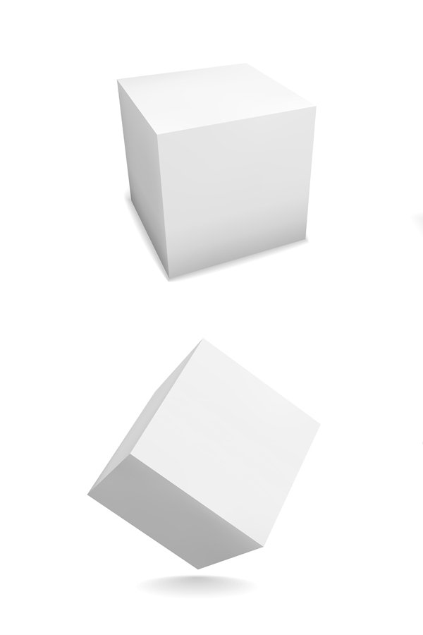 White 3D cubes. Realistic square shapes. Isolated abstract g