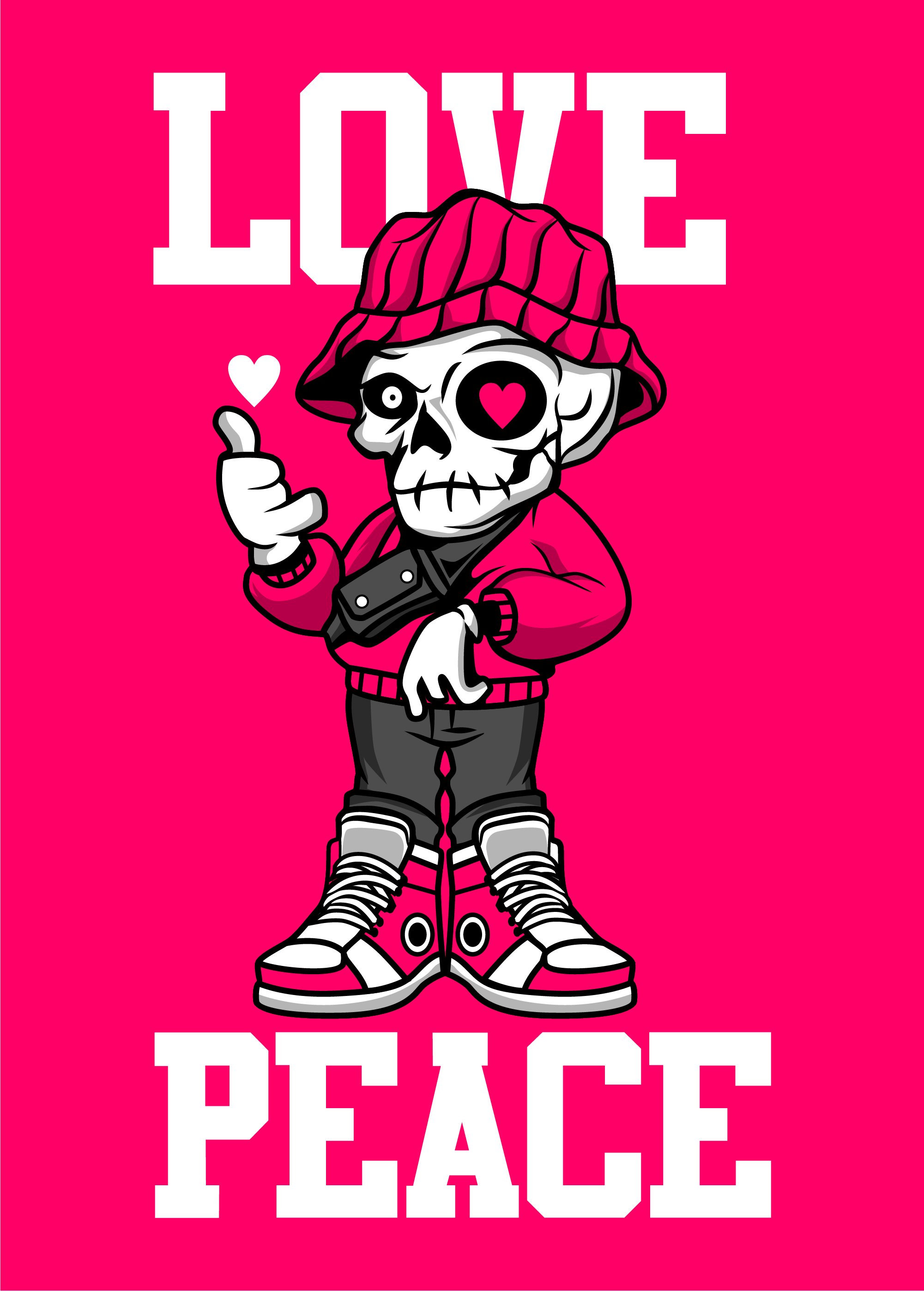 Love n peace Skull Street style Cartoon