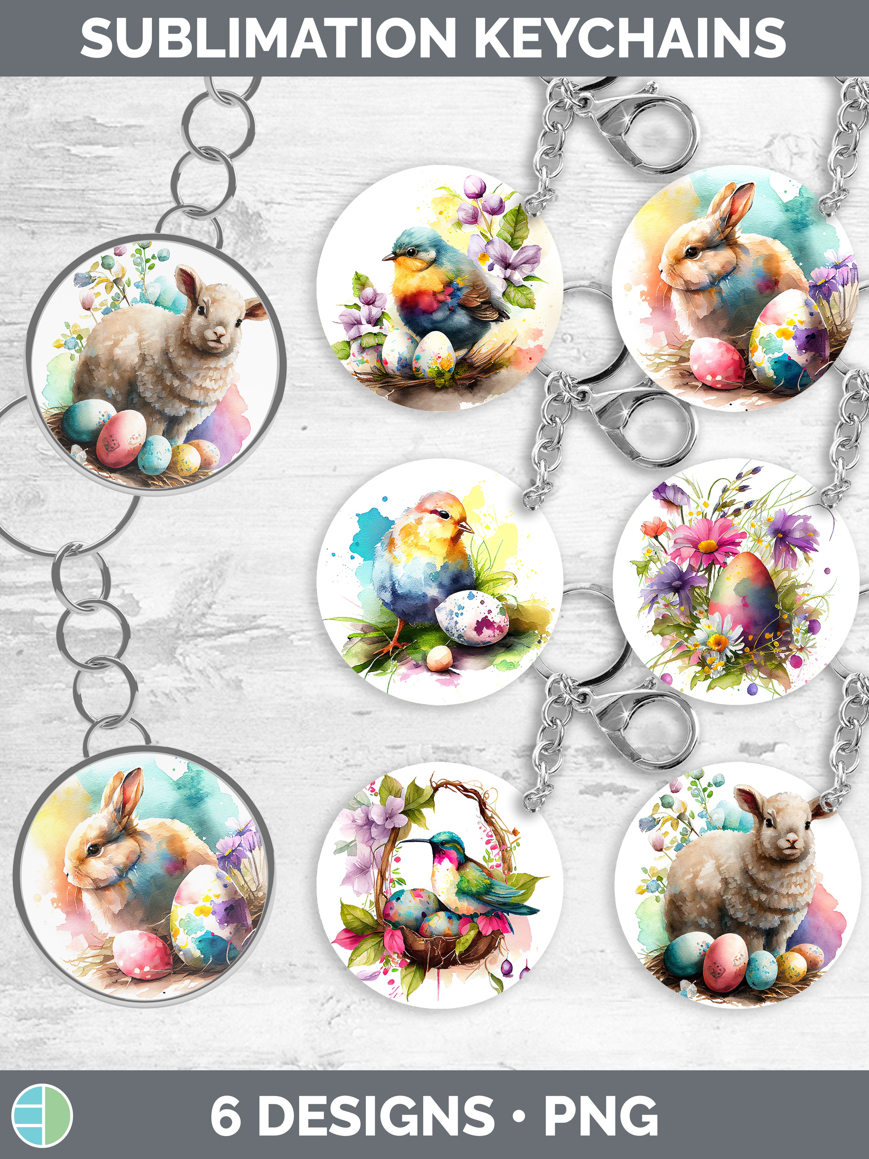 Easter Eggs Keychain | Sublimation Keyring Designs Bundle