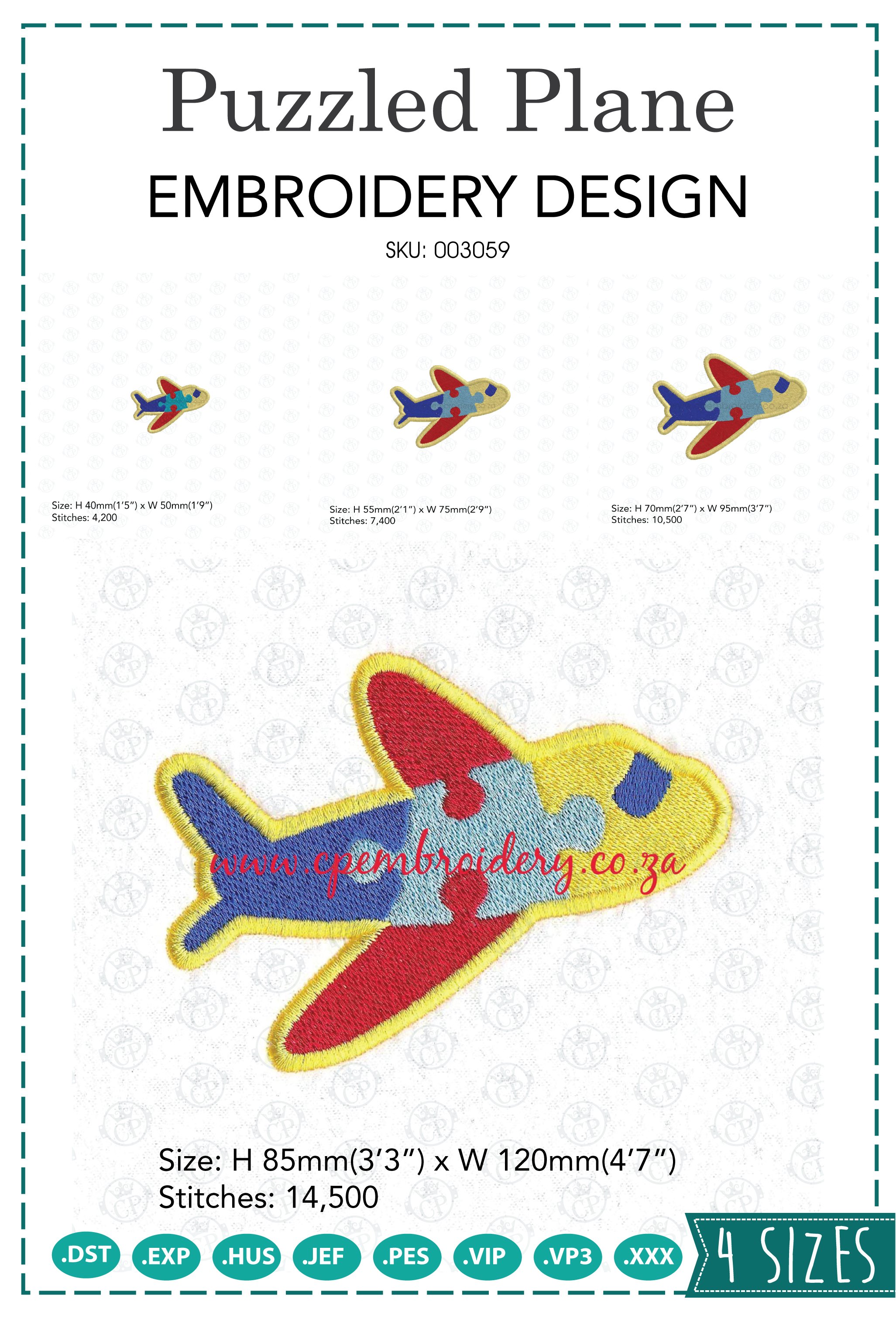 Puzzled Plane Embroidery Design