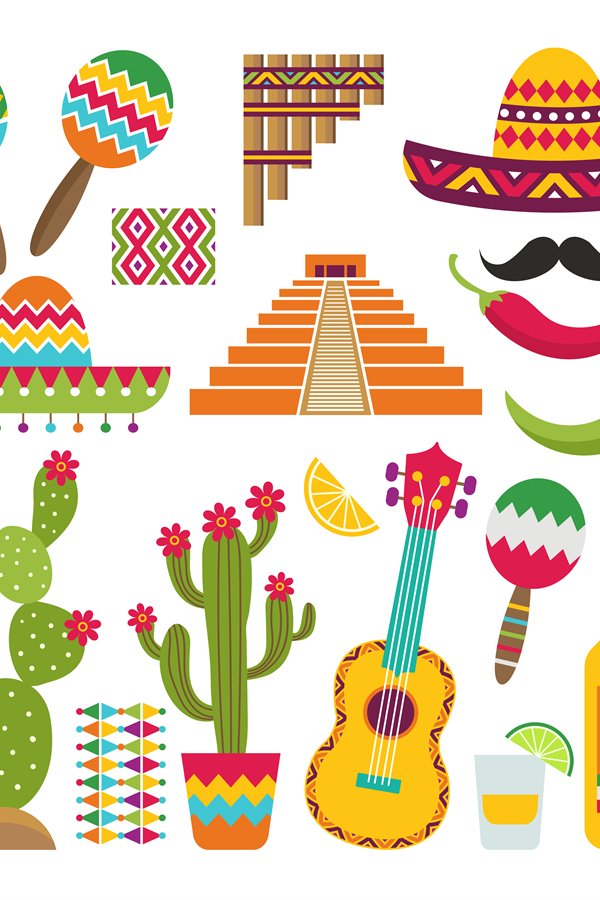 Mexican elements. Set of traditional Mexican symbols for var