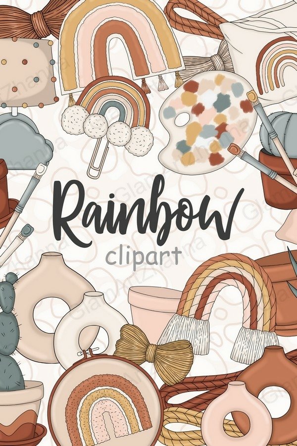 Rainbow CLIPART Summer Travel Tropical Beach Sticker Kit PNG