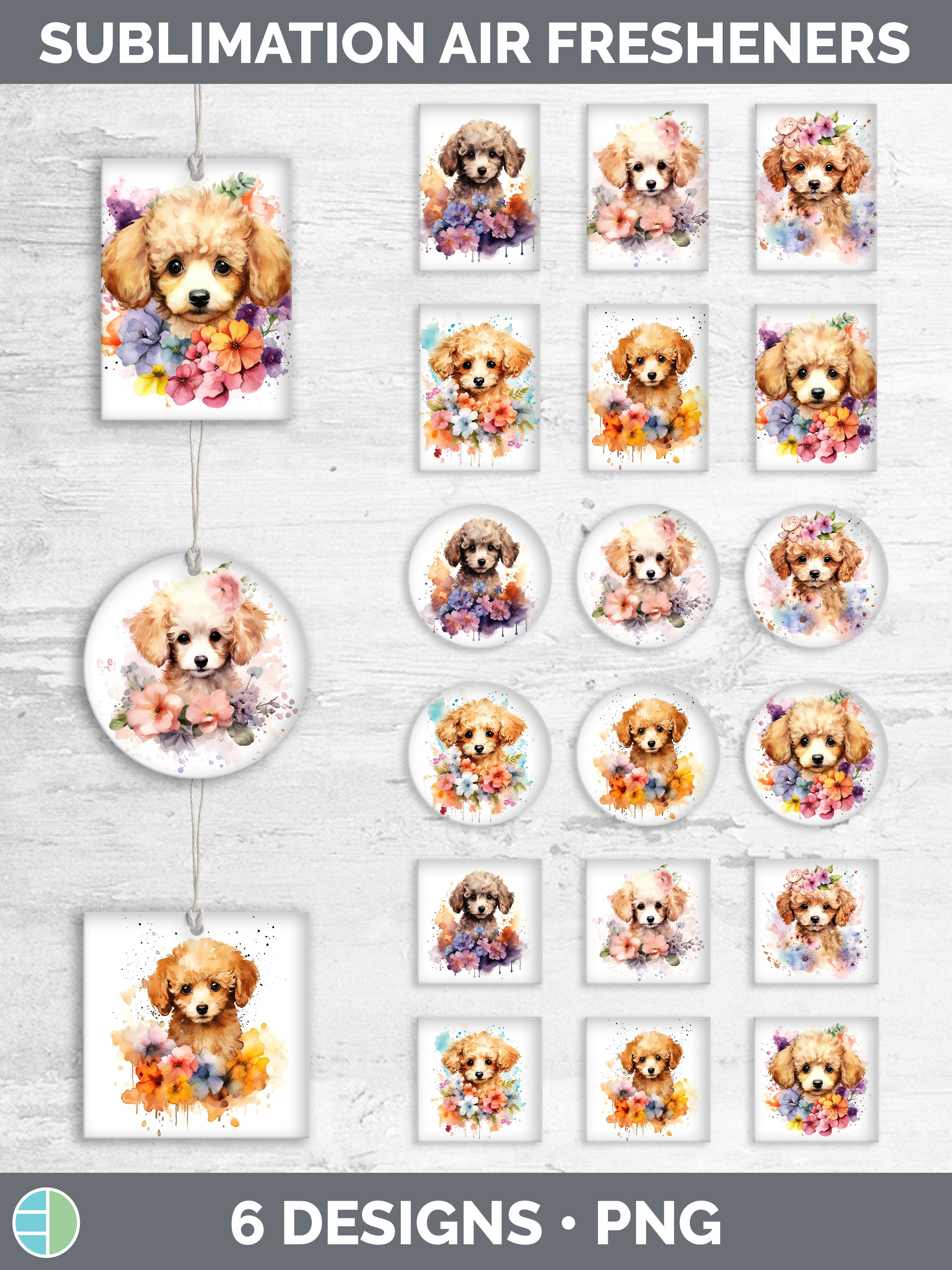 Watercolor Poodle Dog Air Freshener | Sublimation Car Freshe