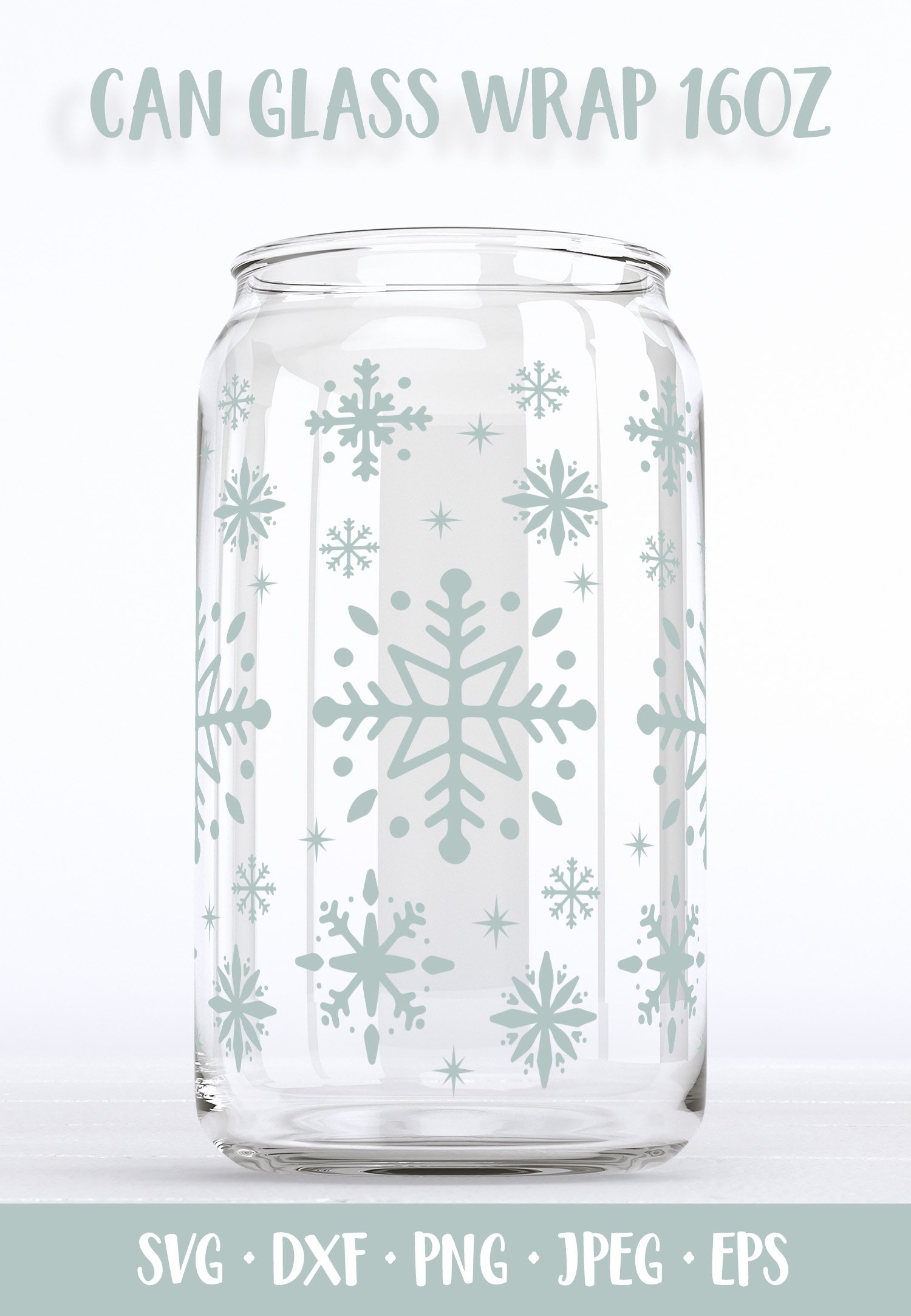 Snowflakes Can Glass Wrap. Winter Glass Can SVG