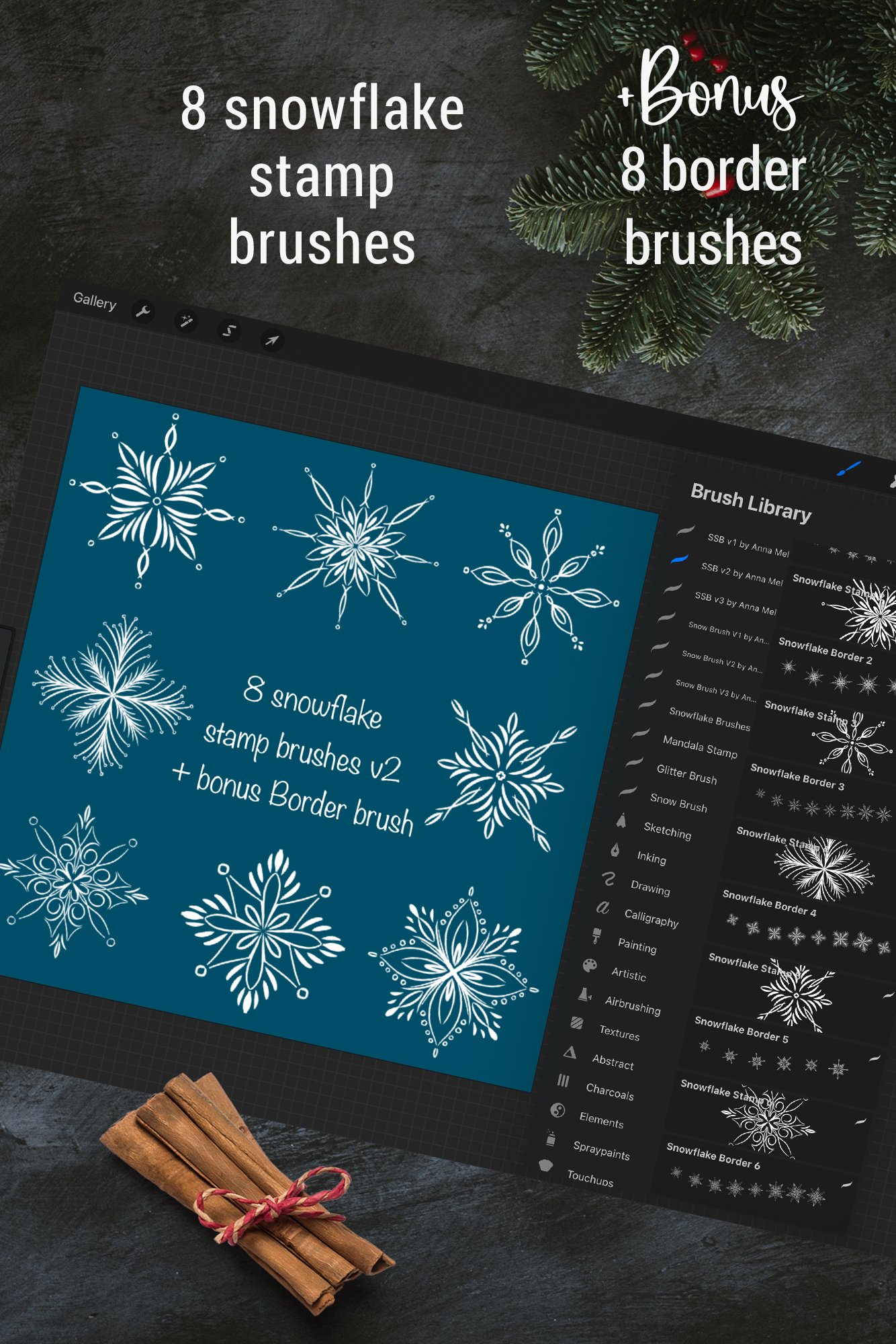 Procreate snowflake stamp brushes | 16 Procreate (1362524)