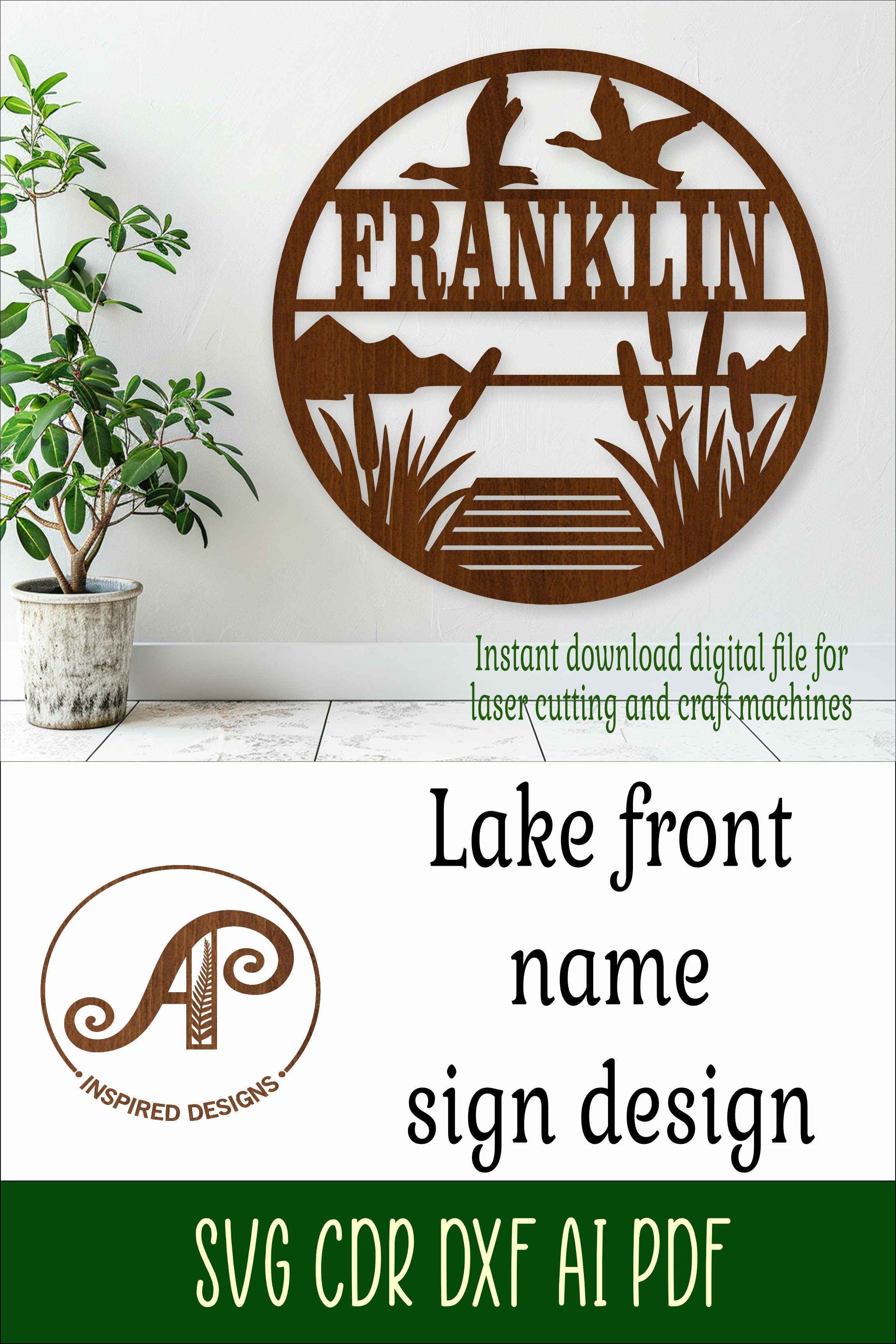 Lake front name sign svg laser cut template
