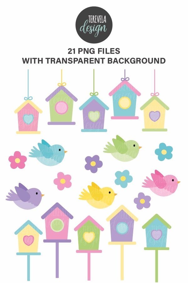 BIRDS clipart, bird houses clipart, SPRING