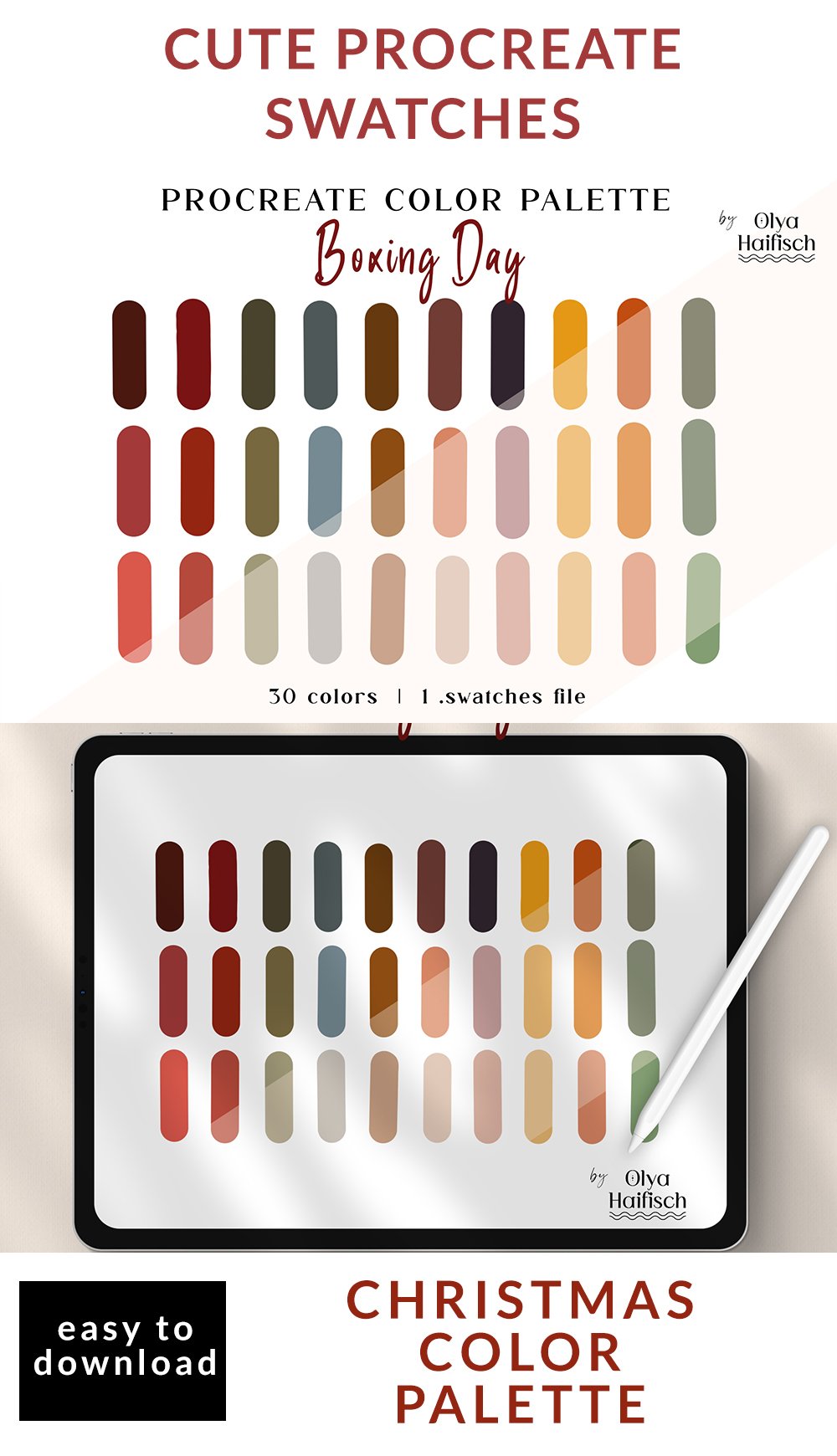 Christmas Procreate Color Palette. Holiday Color Swatches