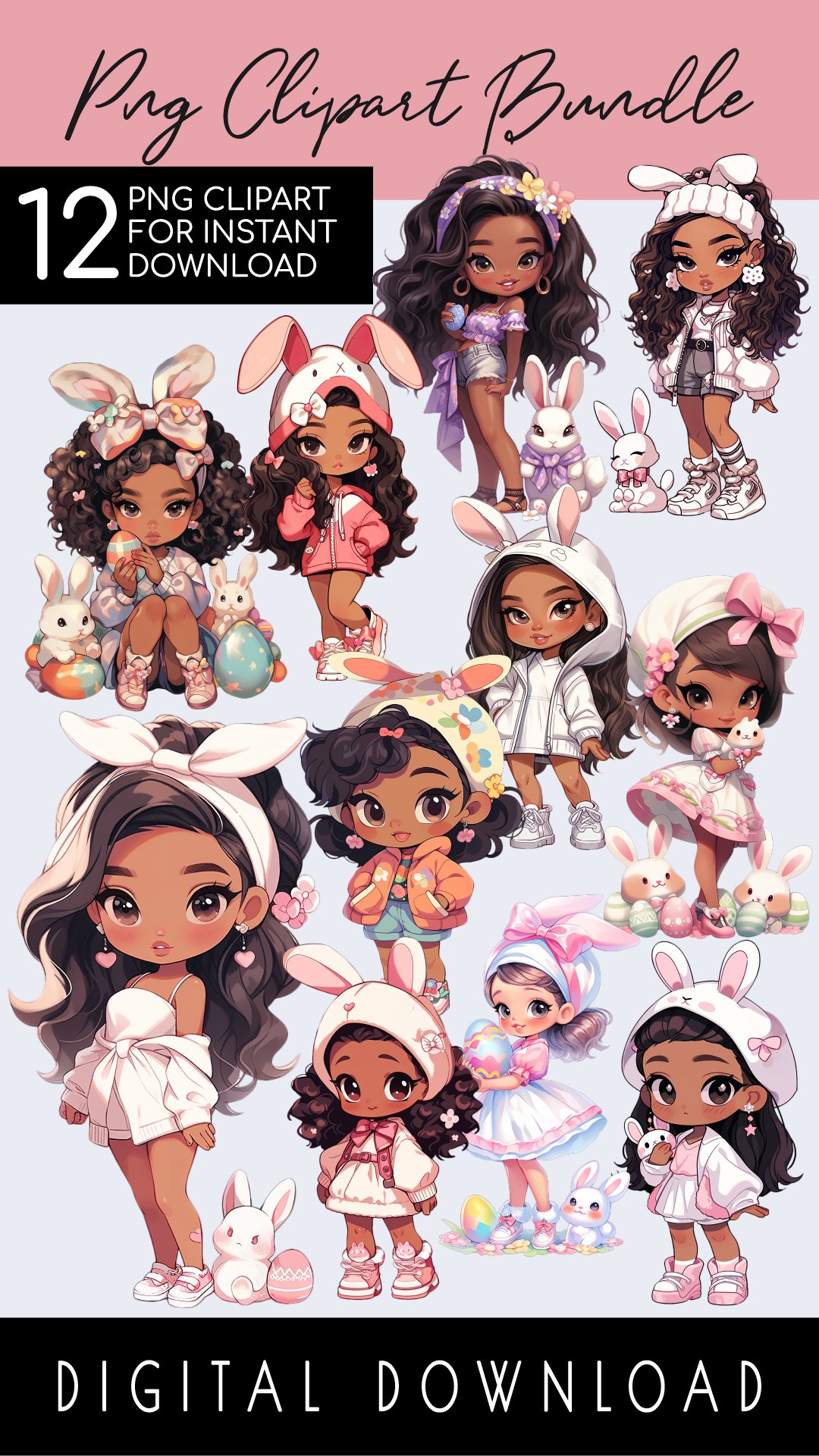 Easter Chibi Girl Clipart Bundle - Easter Girl Sublimation