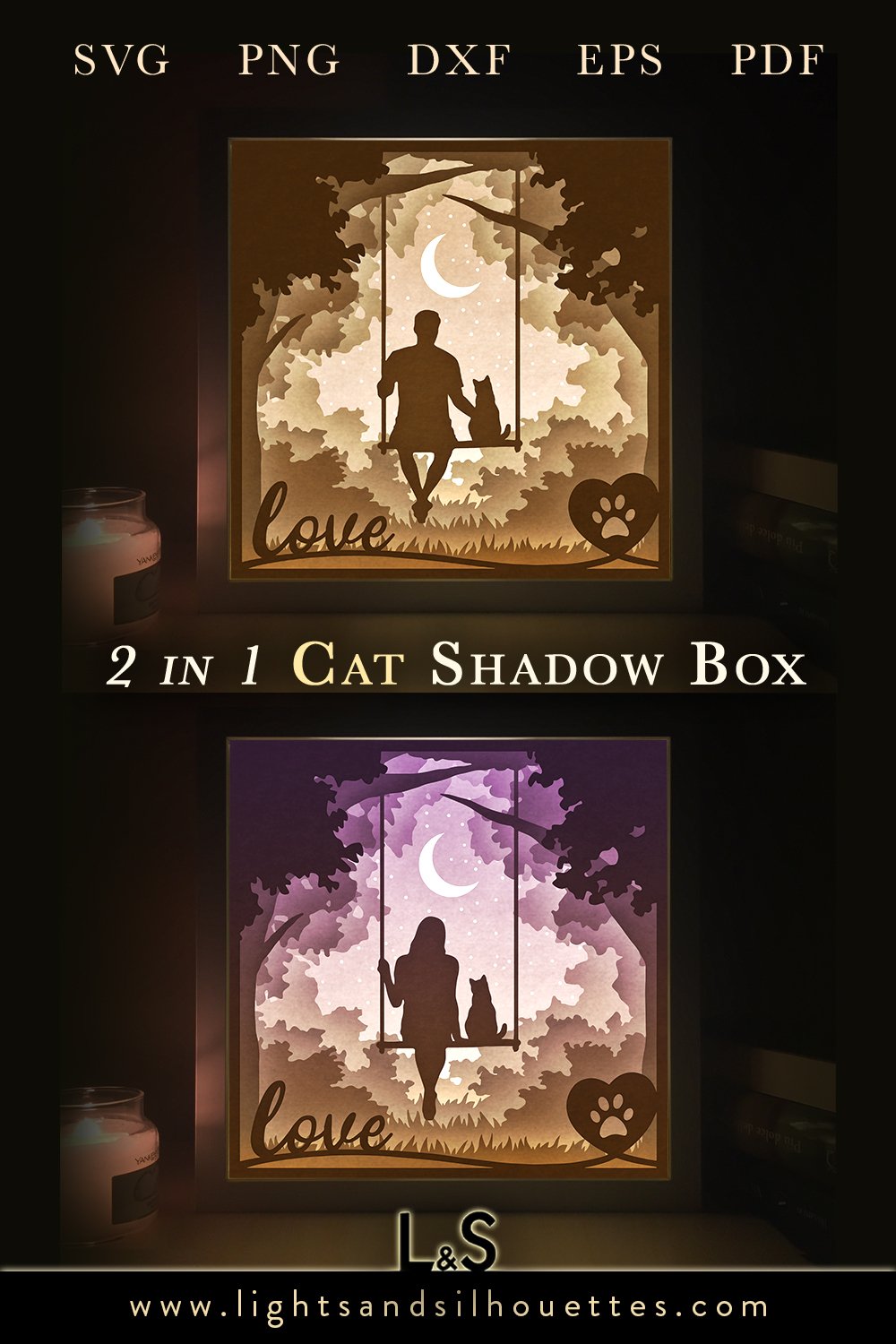 2 in 1 Cat Shadow Box Svg Designs | Paper Cut Light Box